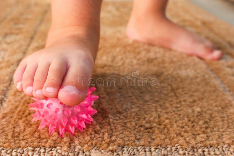 Children Does Exercise for Foot Massage Ball Stock Photo - Image of ...