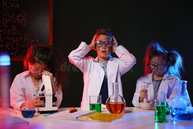 Children Doing Chemical Research. Dangerous Experiment Stock Photo ...