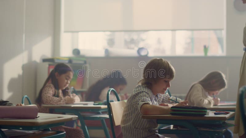 Schoolchildren Studying in School Class. Students Doing Class Work in ...