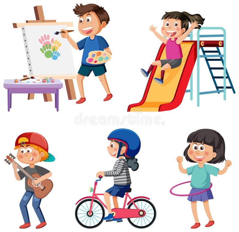 Children Doing Different Activities Set Stock Vector - Illustration of ...