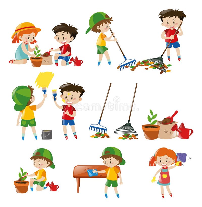 Children Doing Different Chores Stock Vector - Illustration of ...