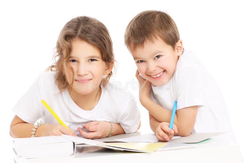 Children doing homework stock image. Image of books, learning - 38380989