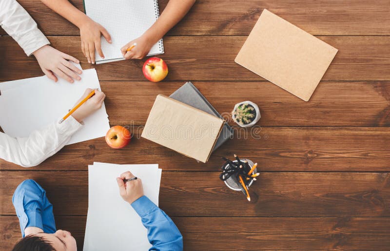 Children Doing Homework and Drawing at School Stock Photo - Image of ...