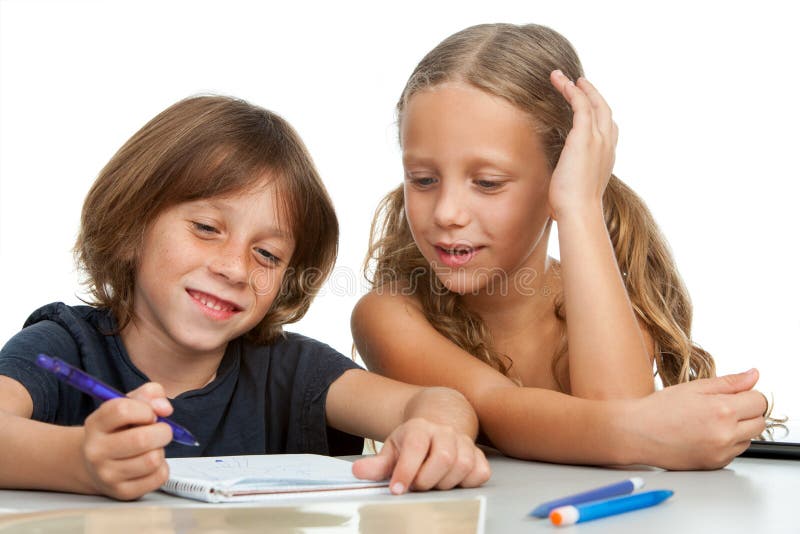 Children Doing Homework Together. Stock Photo - Image of notebook ...