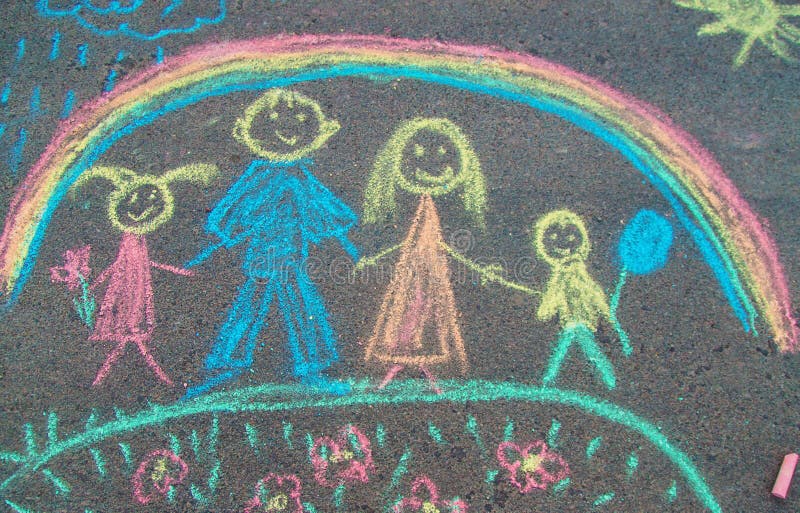 Children Draw with Chalk on the Asphalt. Selective Focus Stock Image ...