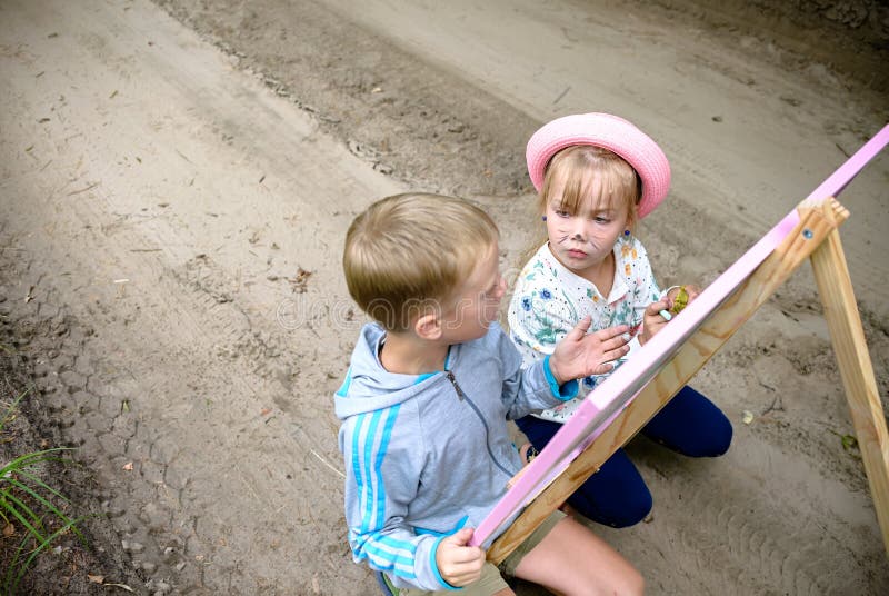 Children Draw Chalk on a Blackboard Stock Photo - Image of classmate ...