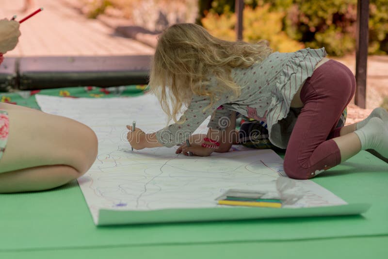 Children Draw on Paper with Pencils Stock Illustration - Illustration ...