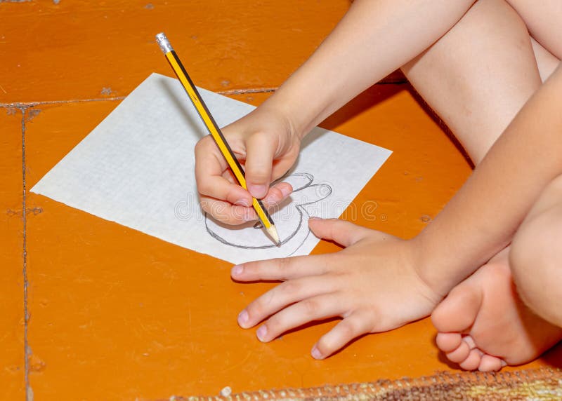 Children Draw with a Pencil. Soft Focus Stock Photo - Image of table ...