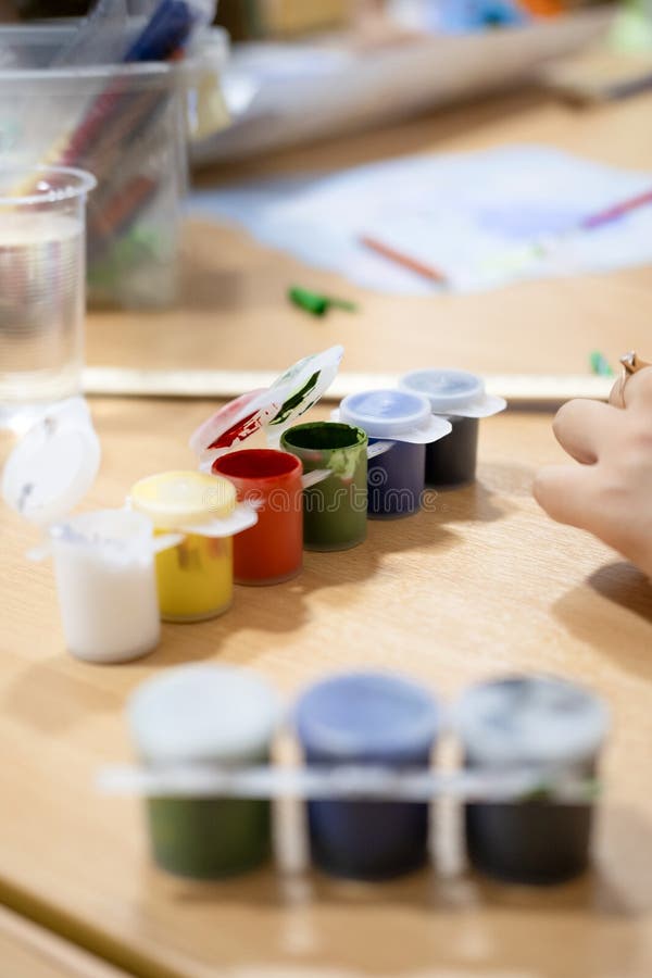 Children Draw on the Poster with Pencils and Paints Stock Photo - Image ...