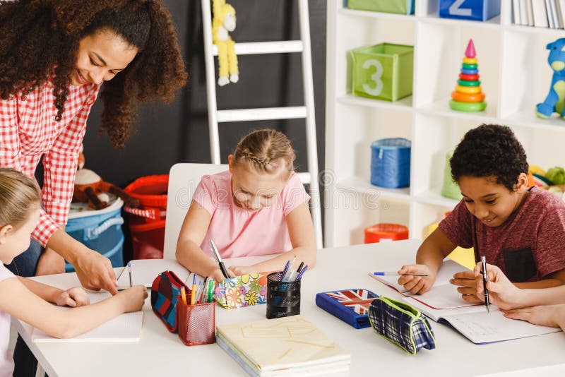 Children Drawing during Art Class Stock Image - Image of beautiful ...