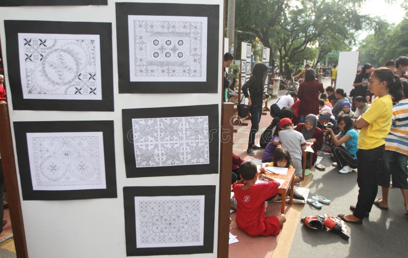 Children Drawing Batik Pattern Editorial Stock Image - Image of draw ...
