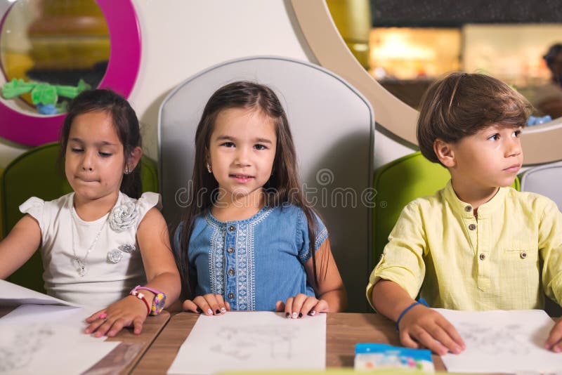 Children Drawing on a Class Stock Photo - Image of preschool, class ...