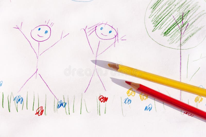Children Drawing with Colored Pencils on Paper Stock Image - Image of ...