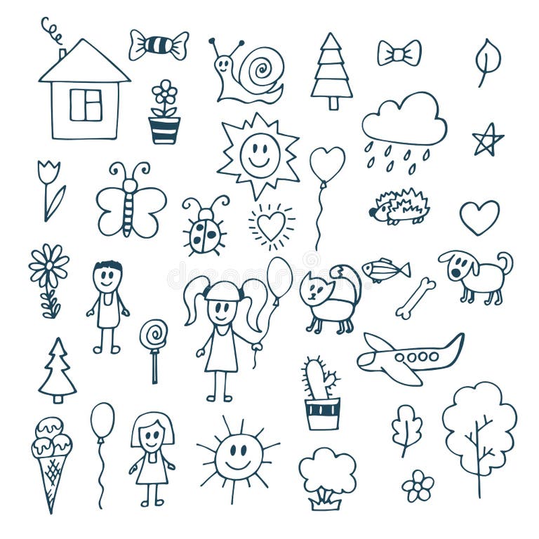 Children Drawing. Doodle Set of Objects from a Child S Life Stock ...