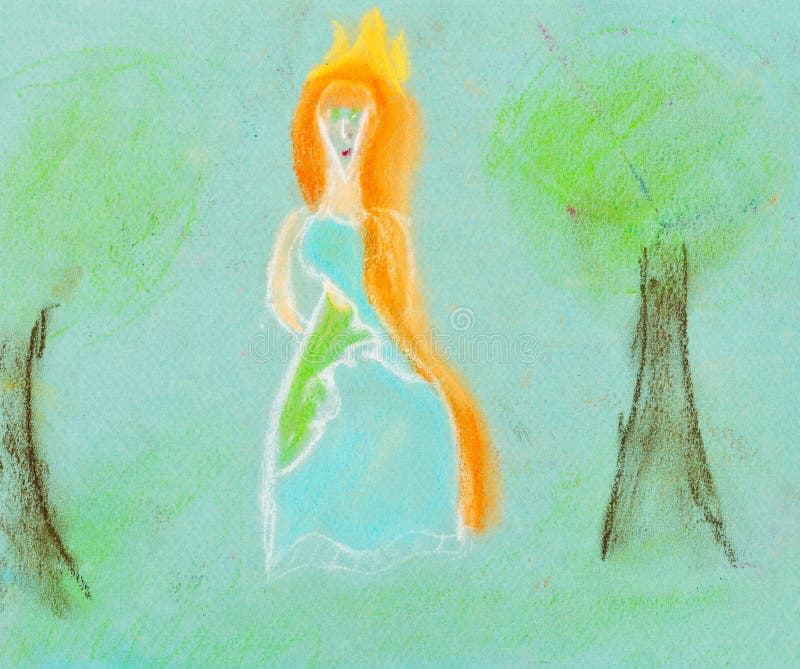 Princess Walking in Forest Drawing Illustration Stock Illustration ...