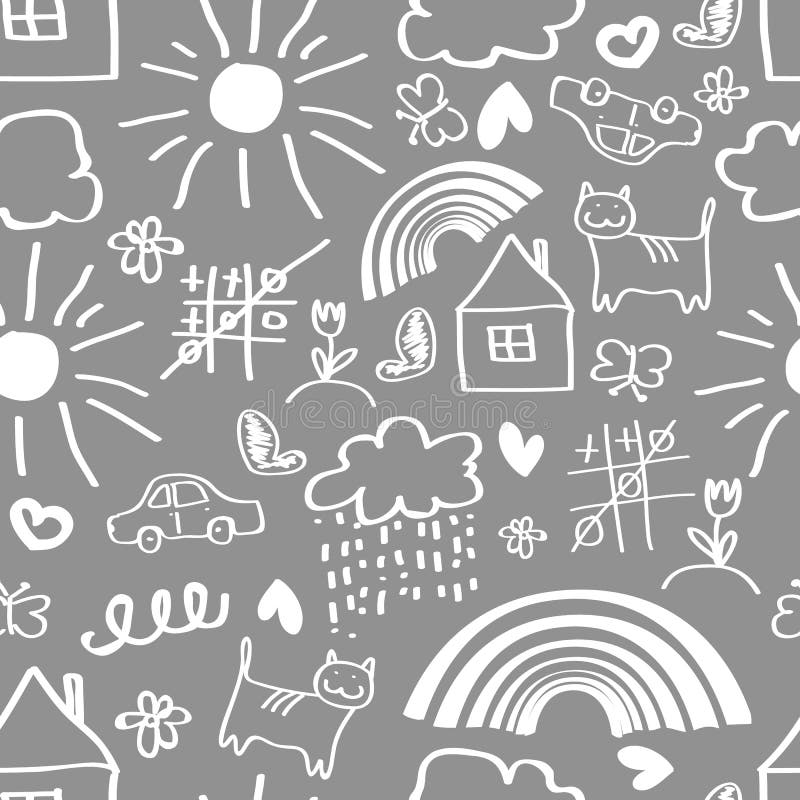 Children Drawing Seamless Pattern Stock Vector - Illustration of ...