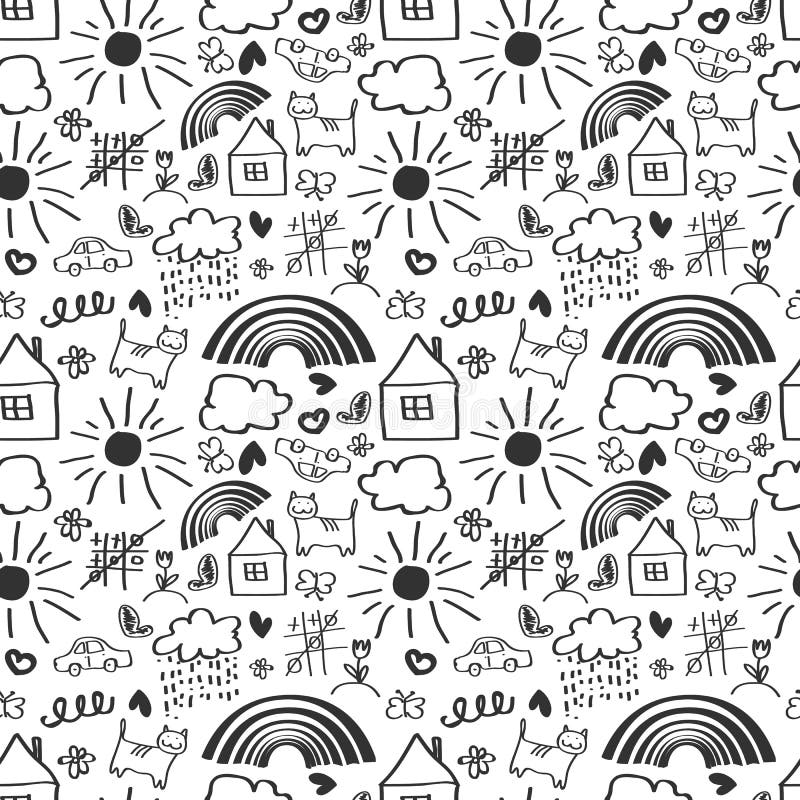Children Drawing Seamless Pattern Stock Vector - Illustration of ...