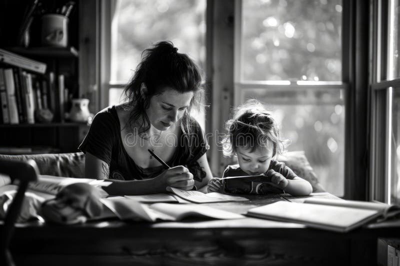Children Drawing Together in Sunlit Room with Pencils and Paper Stock ...