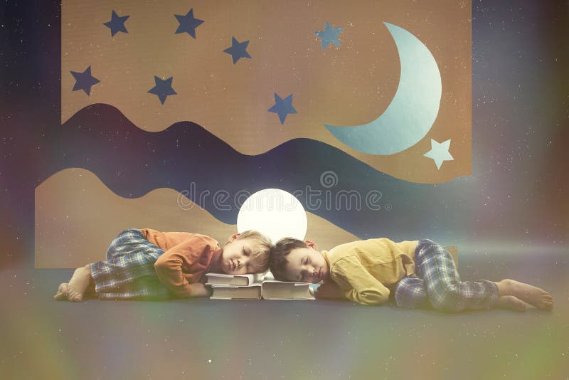 Children dreaming at night stock photo. Image of night - 83277616