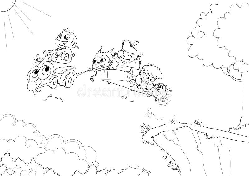 Children driving -bw stock vector. Illustration of asiatic - 6496707