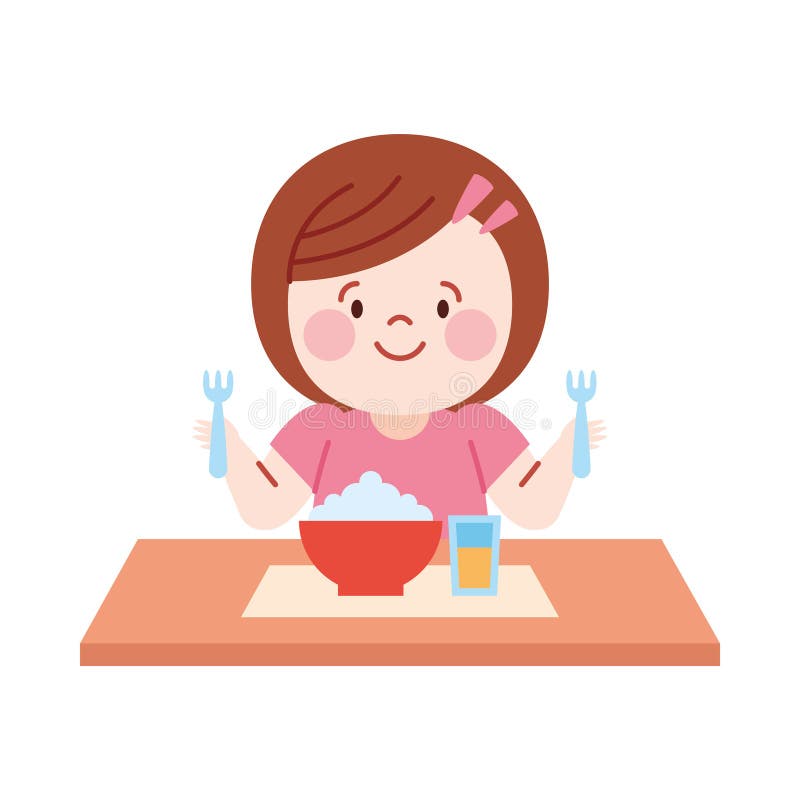 Children Eating Breakfast stock illustration. Illustration of happiness ...