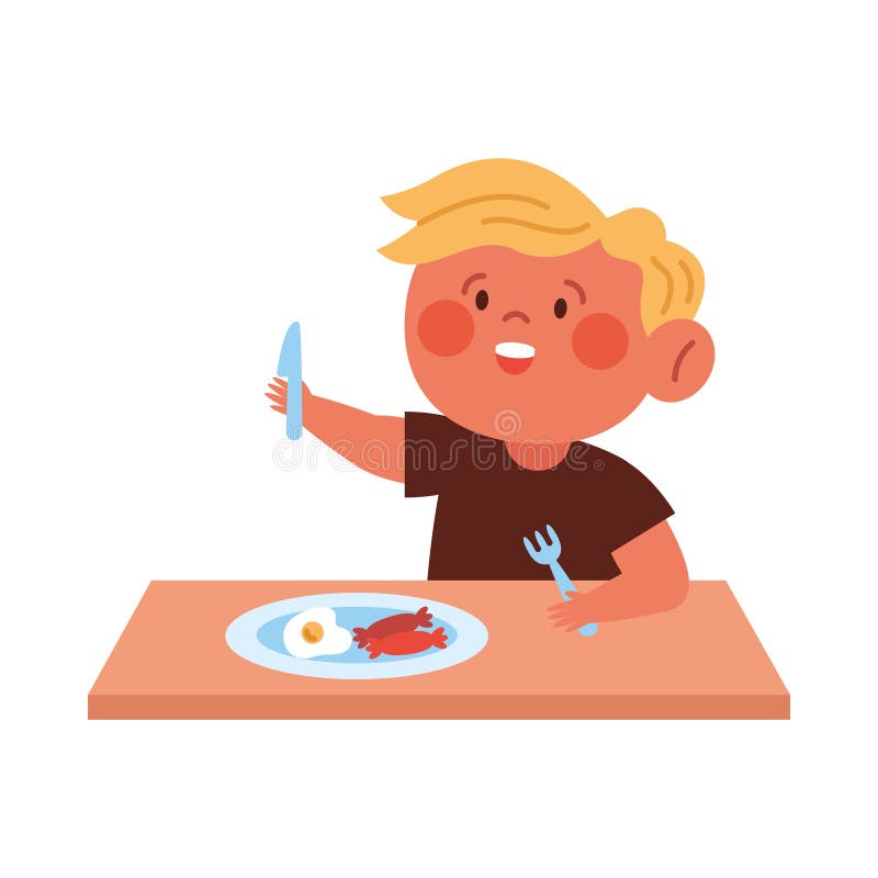 Children Eating Dinner stock illustration. Illustration of plate ...