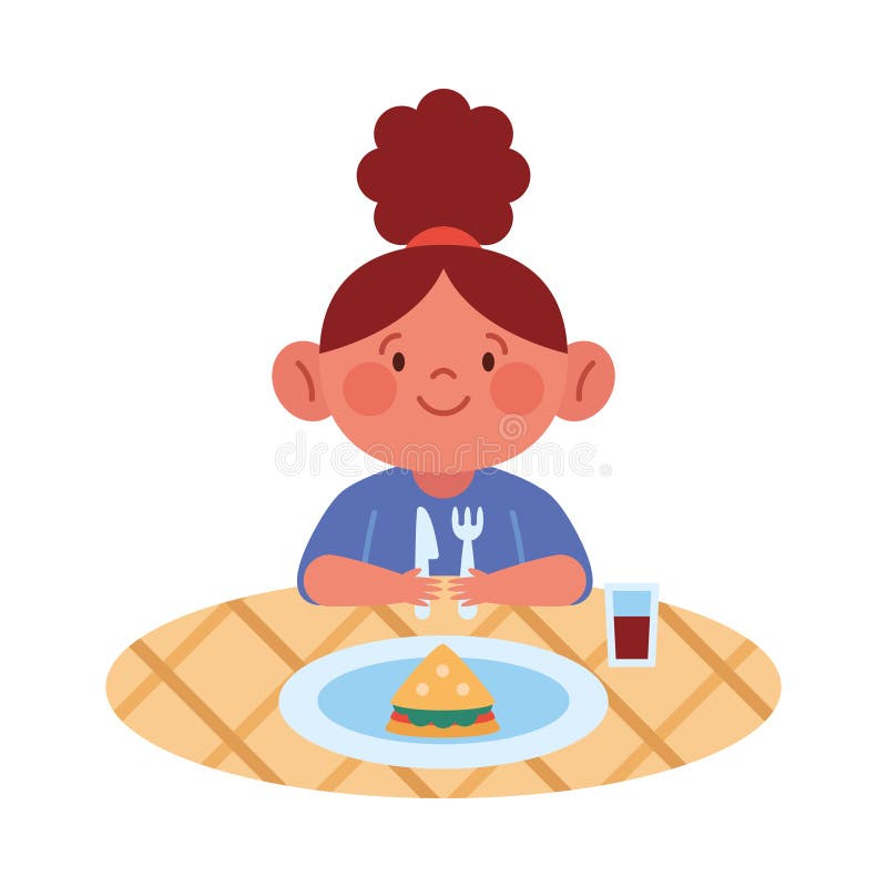 Children Eating Healthy Dinner Stock Illustration - Illustration of ...