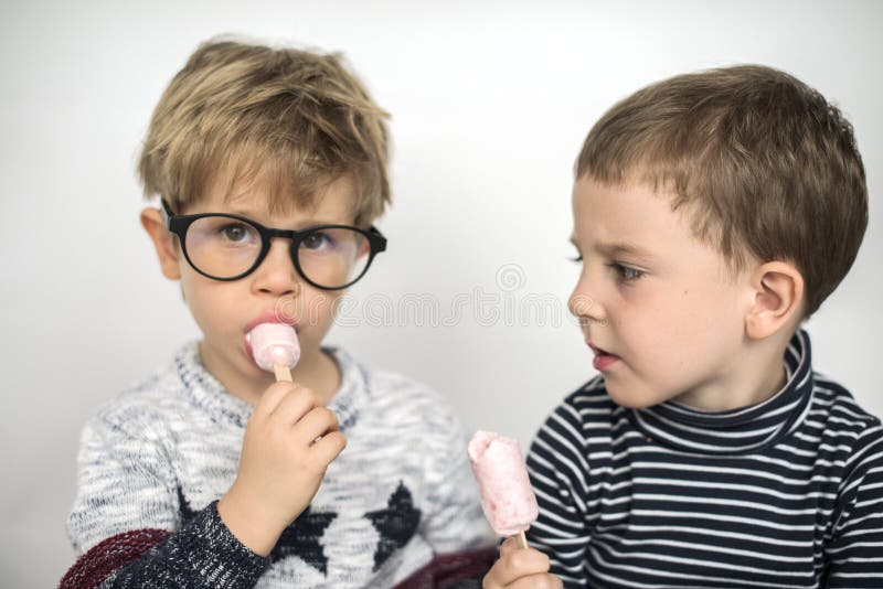 Children Eating Ice Cream Drop Concept Stock Photo - Image of casual ...