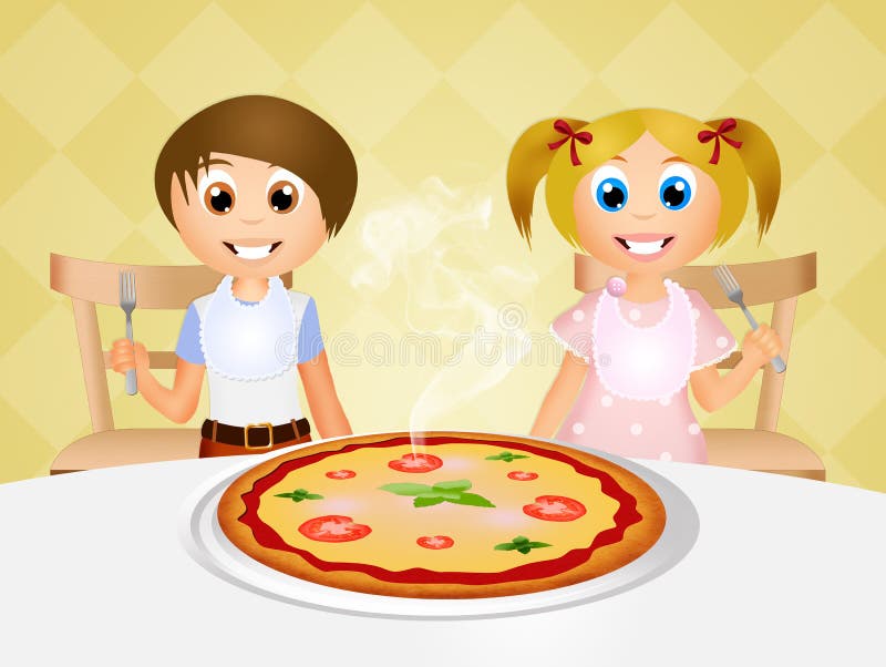Children eating pizza stock illustration. Illustration of pizza - 54111203