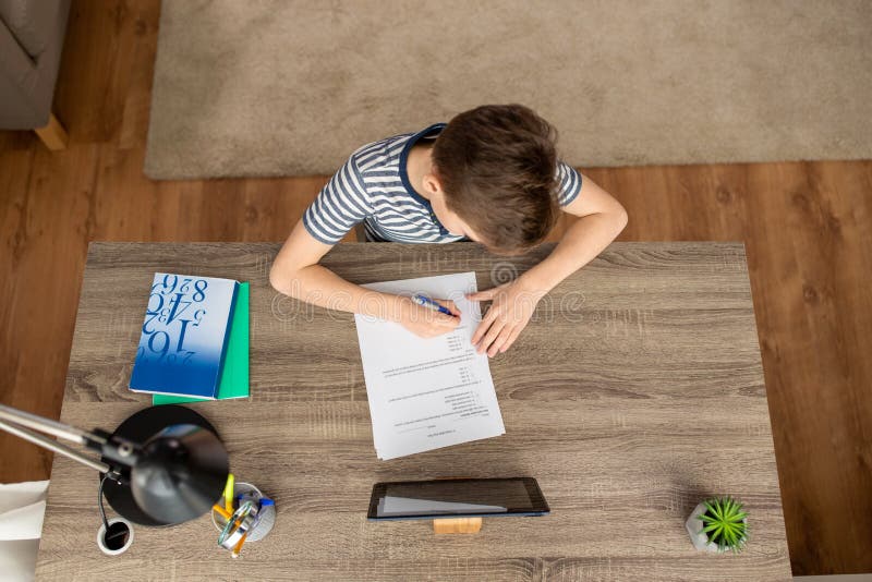 Student Boy Doing School Test at Home Stock Image - Image of desk, test ...