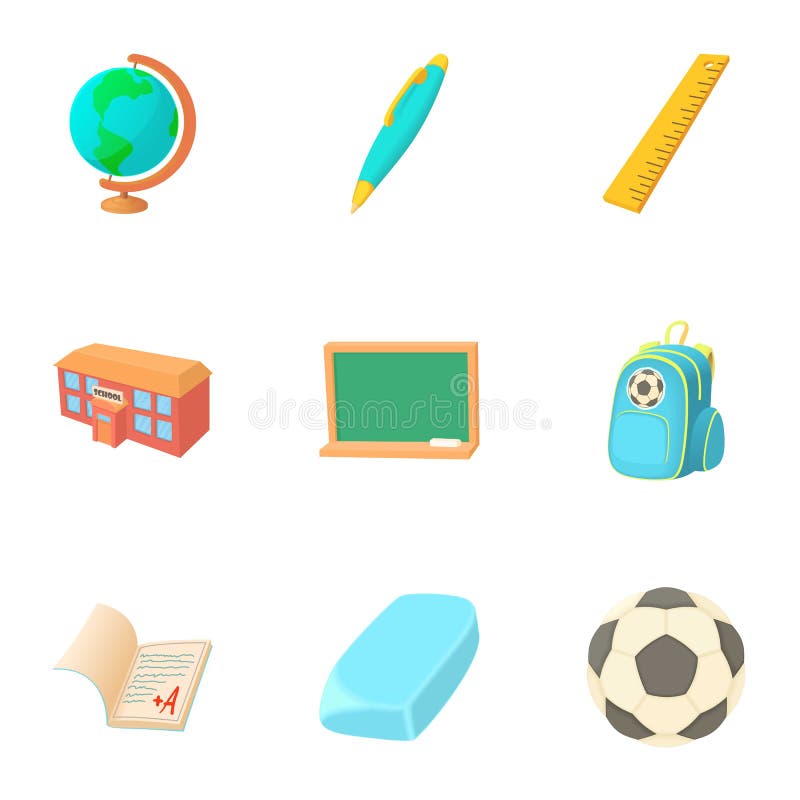 Children Education Icons Set, Cartoon Style Stock Vector - Illustration ...