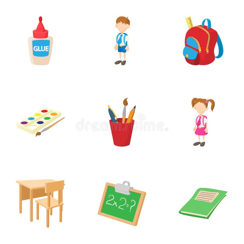 Children Education Icons Set, Cartoon Style Stock Vector - Illustration ...
