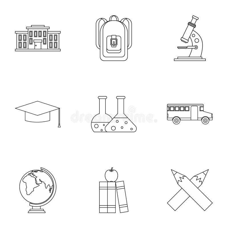 Children Education Icons Set, Outline Style Stock Vector - Illustration ...