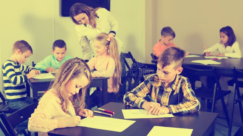 Children of Elementary Age Having Class of Art Stock Image - Image of ...