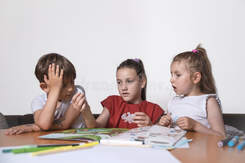 Children are Engaged in Creativity, Discuss and Communicate Stock Photo ...