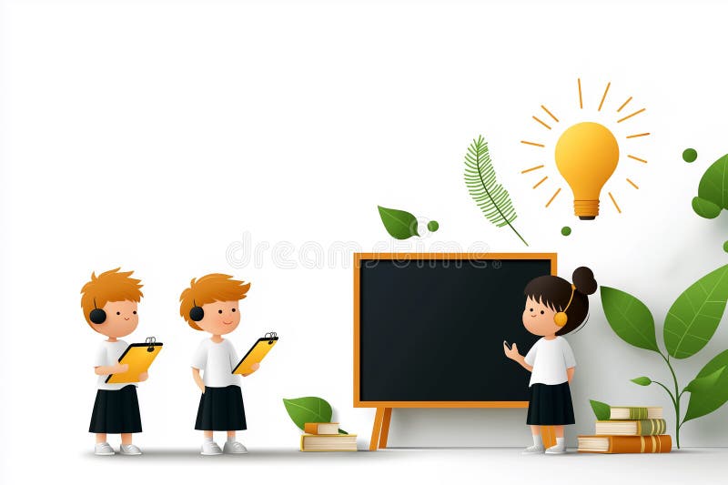 Children Engaged in Learning Around a Chalkboard while One Child ...