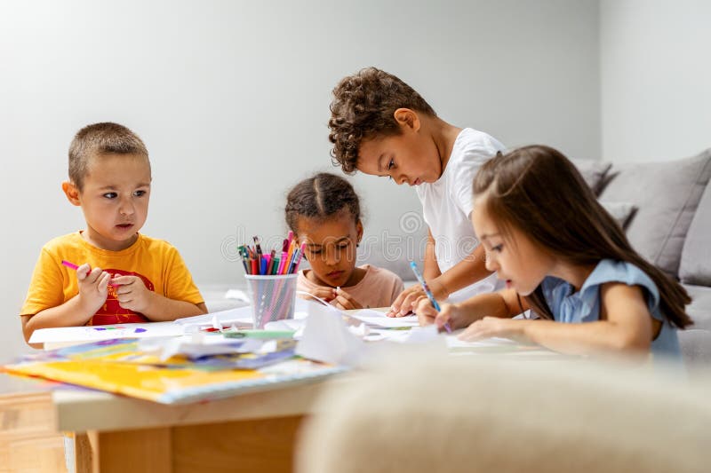 Children Engaging in a Colorful Group Art Project Stock Photo - Image ...