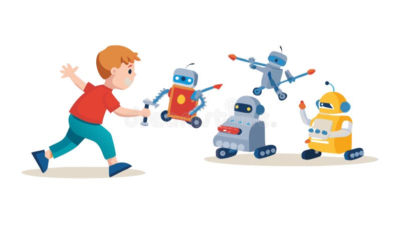 Children Engaging in Creative Play with Robots, Vector Design ...