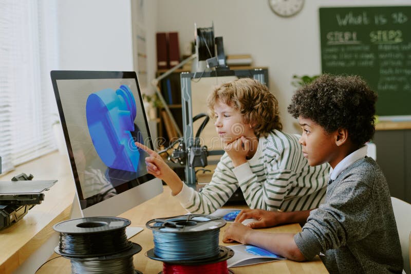 Children Engaging with 3D Modeling Technology in Classroom Stock Photo ...