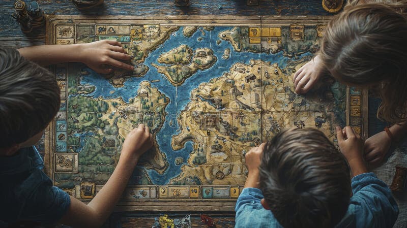 Children Engaging with a Hands-on Map Activity Stock Illustration ...