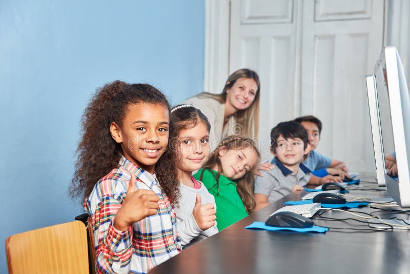 Children Enjoy Computer Science Lessons Stock Image - Image of self ...