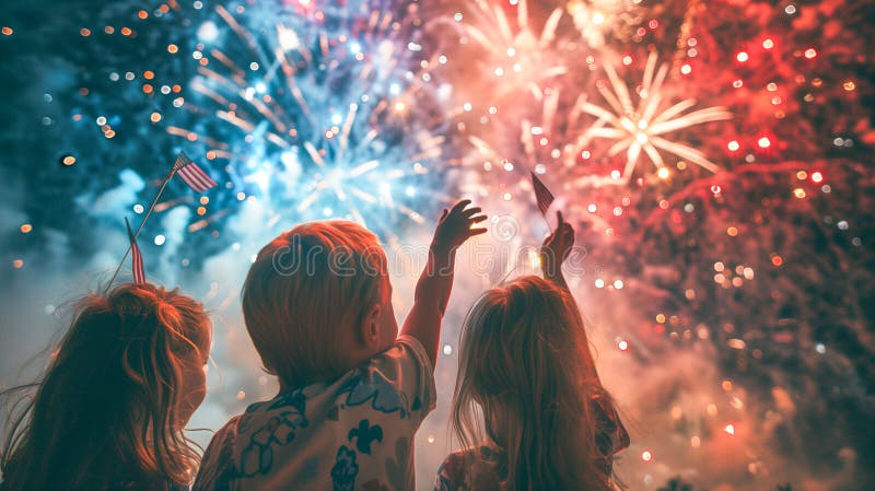 Children Enjoying the American Holiday Fireworks. Generative AI Stock ...