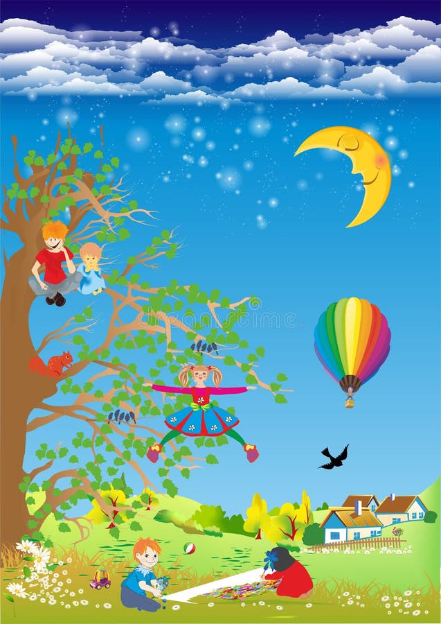 Children evening fun stock illustration. Illustration of moon - 162913671