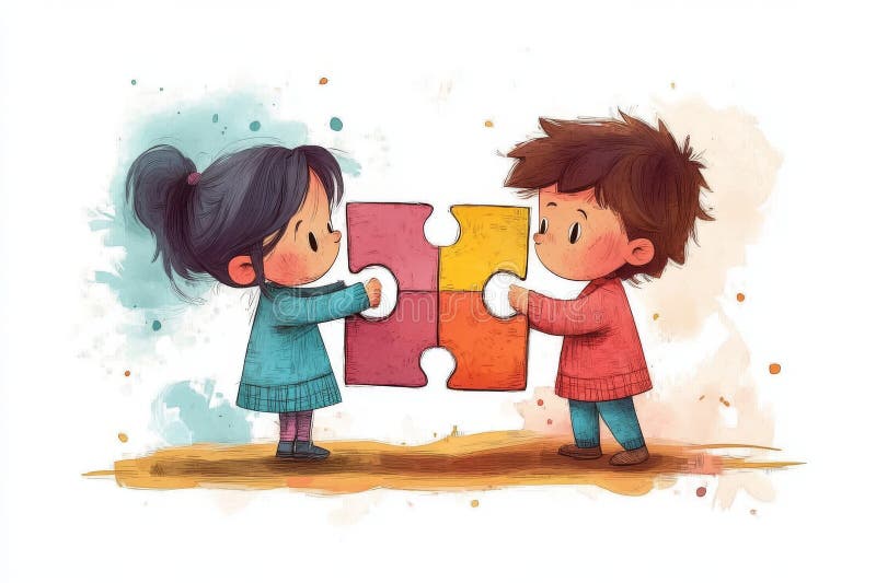 Children Exchange a Puzzle Piece, Symbolizing Their Bond of Friendship ...