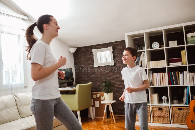 Children Exercising at Home. Stock Photo - Image of caucasian ...