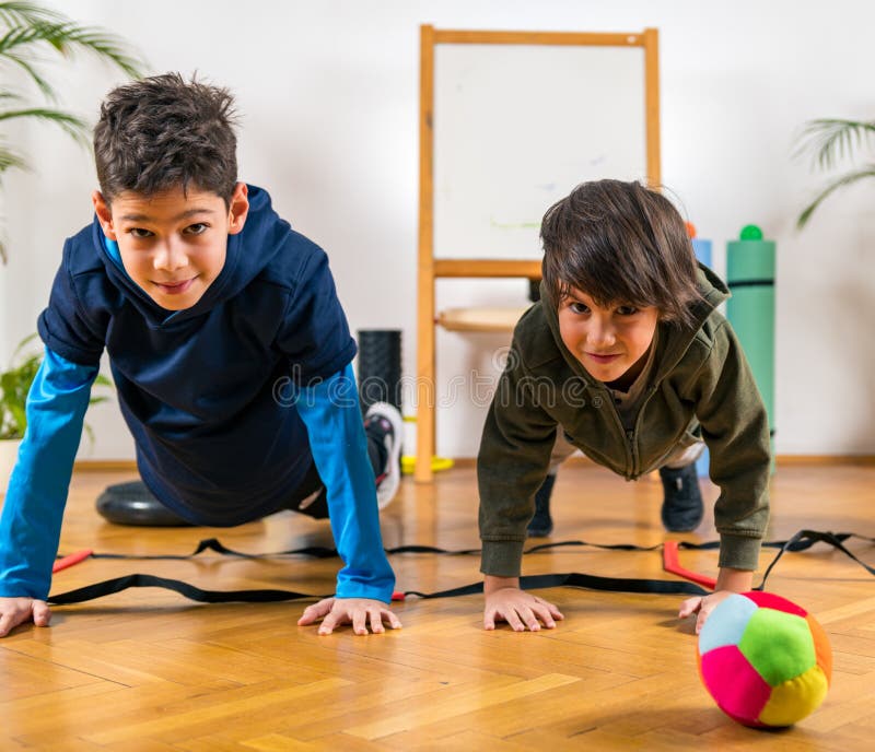 Children Exercising Indoors Stock Photo - Image of cheerful, activity ...