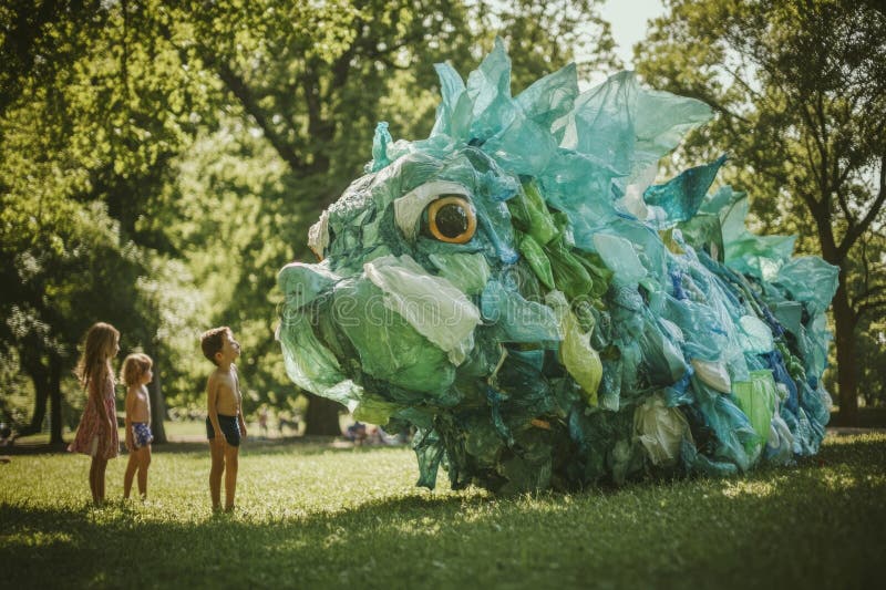 A Giant Colorful Fish Made of Recycled Materials Surprises Children in ...