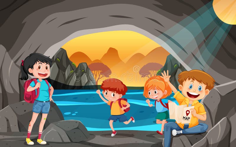 Children Exploring Nature Cave Stock Vector - Illustration of eps10 ...