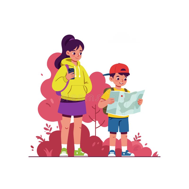 Children Exploring Outdoors with Map and Smartphone Navigating ...