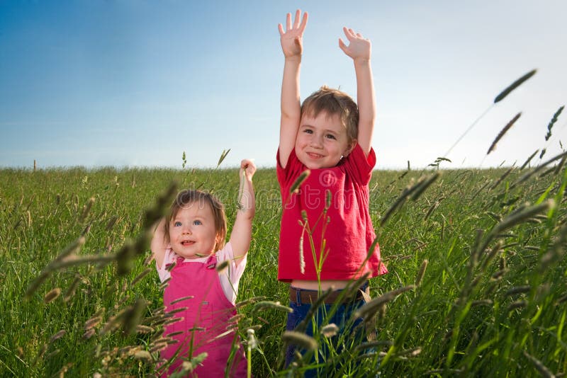 Children in field stock image. Image of siblings, little - 9536159